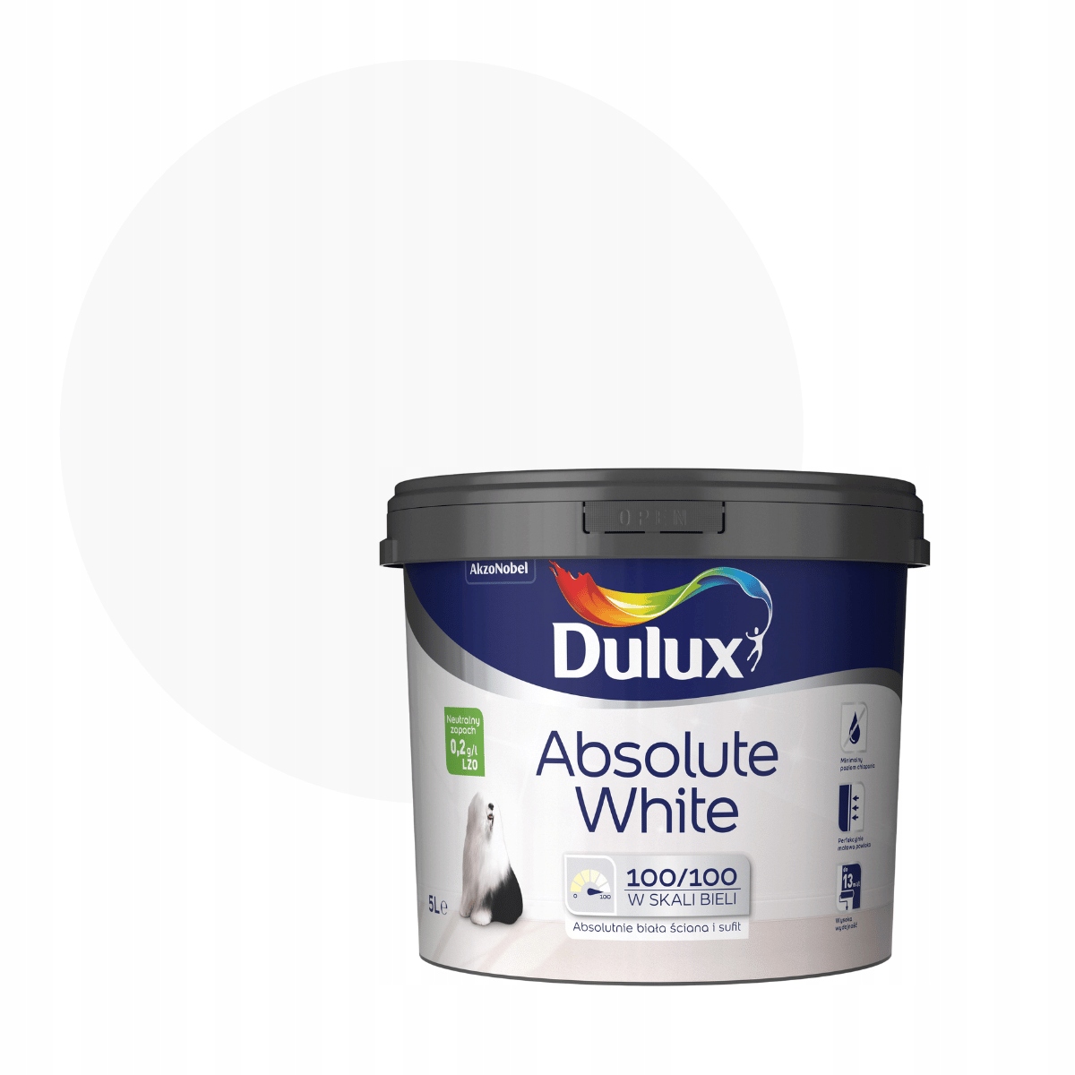 Farba akrylowa ścienna Dulux 5 l Absolute White mat (3701577718554 ...