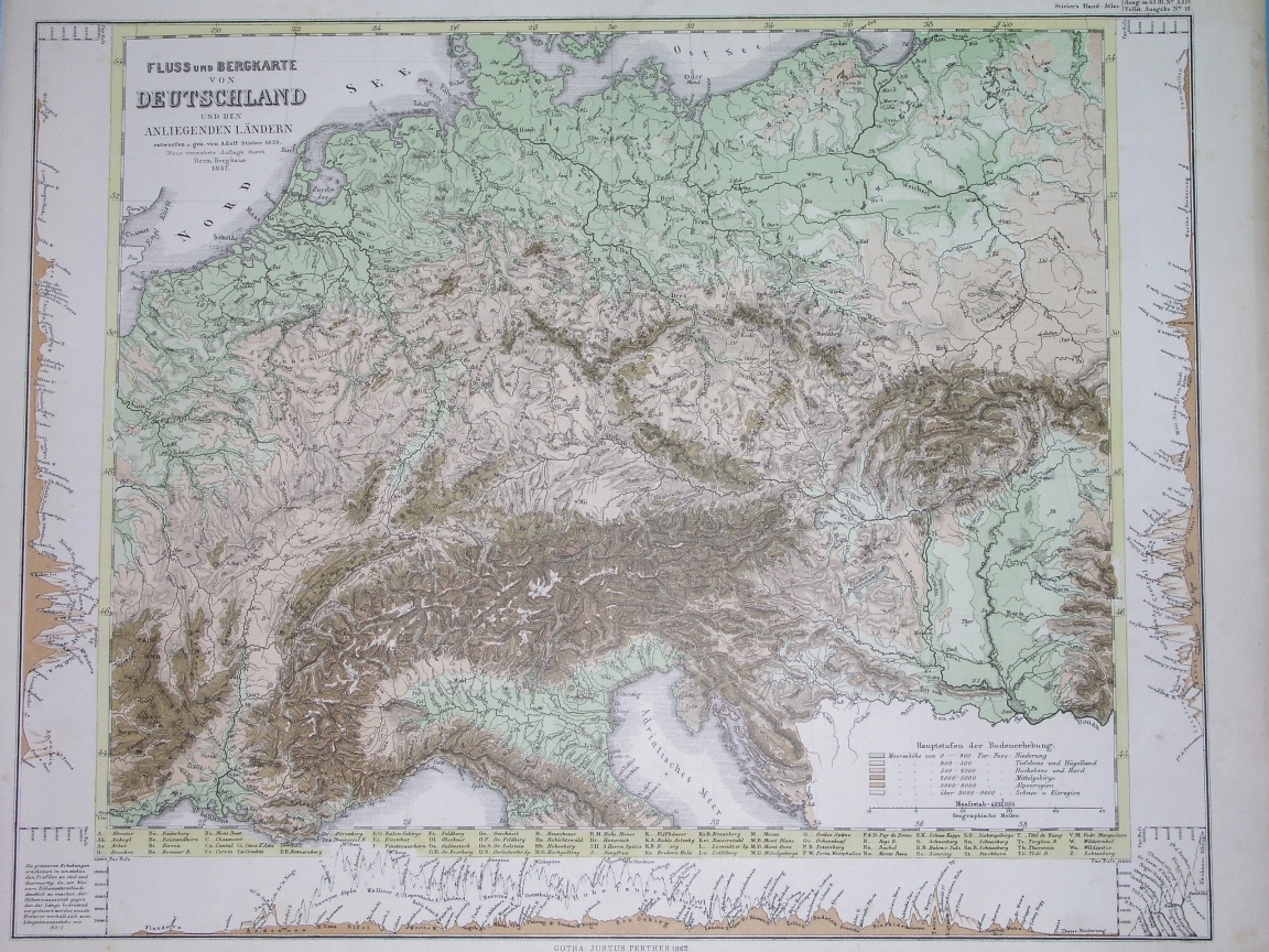 1862 oryginał MAPA POLSKA SUDETY KARPATY rzeki MAPA FIZYCZNA Wisła ALPY ...
