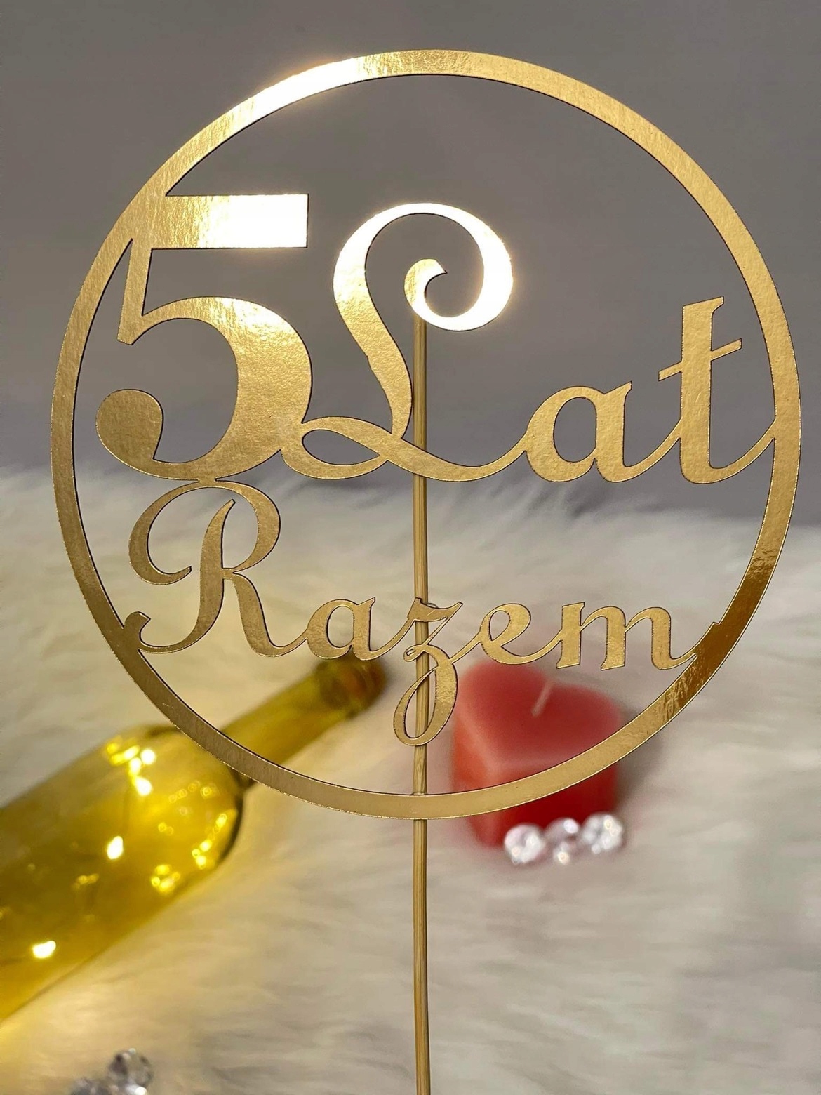 Topper 5 LAT ŚLUBU / GODY / ROCZNICA DREWNIANA • Cena, Opinie • Figurki na tort, toppery ...