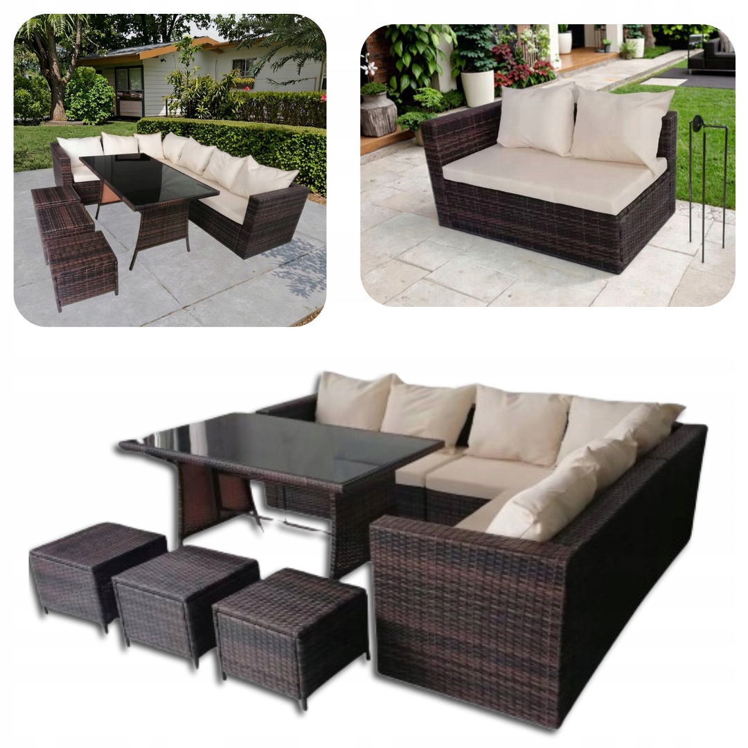 NAROŻNIK TECHNORATTAN BRĄZOWY ZESTAW MEBLI OGRODOWYCH 7EL NA TARAS ...