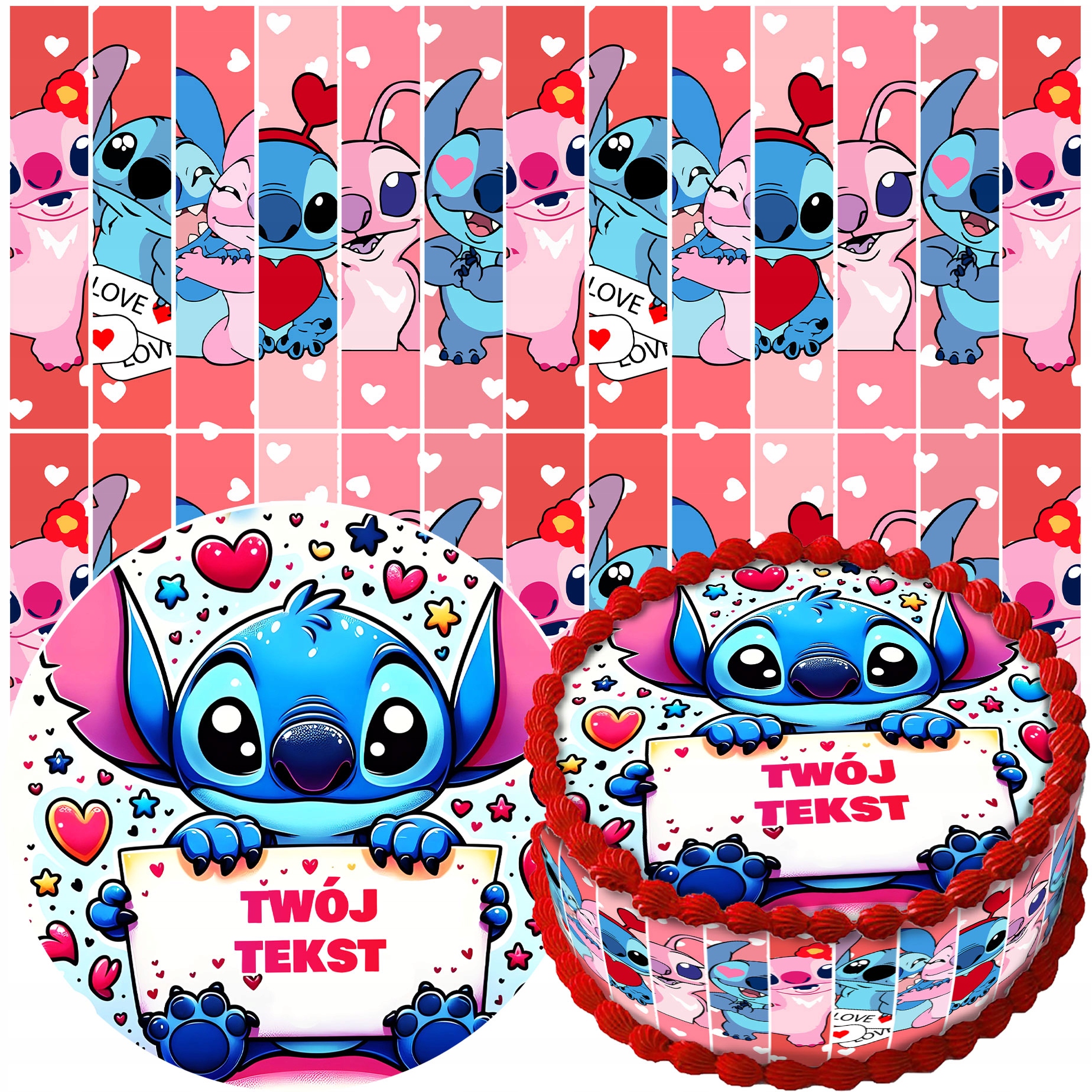 ZESTAW OPŁATEK NA TORT OBWOLUTA NA URODZINY DZIECKA LILO I STICH STITCH ...