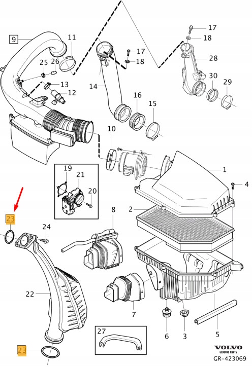 Volvo V60 Mk1 Air Cleaner Resonator Pipe Sealing Kit 31219707 Original ...