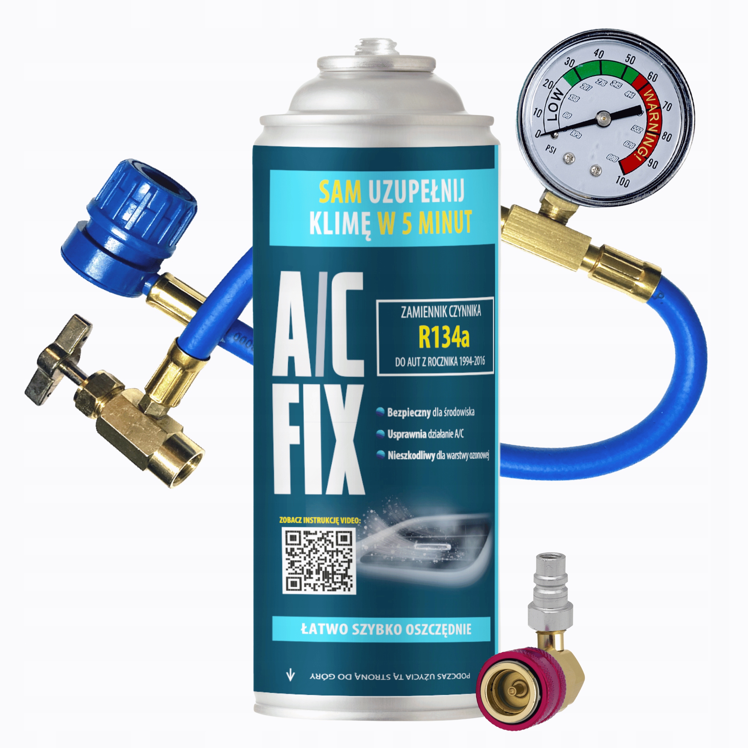 A/C FIX Zestaw do klimatyzacji Czynnik R134a Gaz 170g Przewód Adapter ...