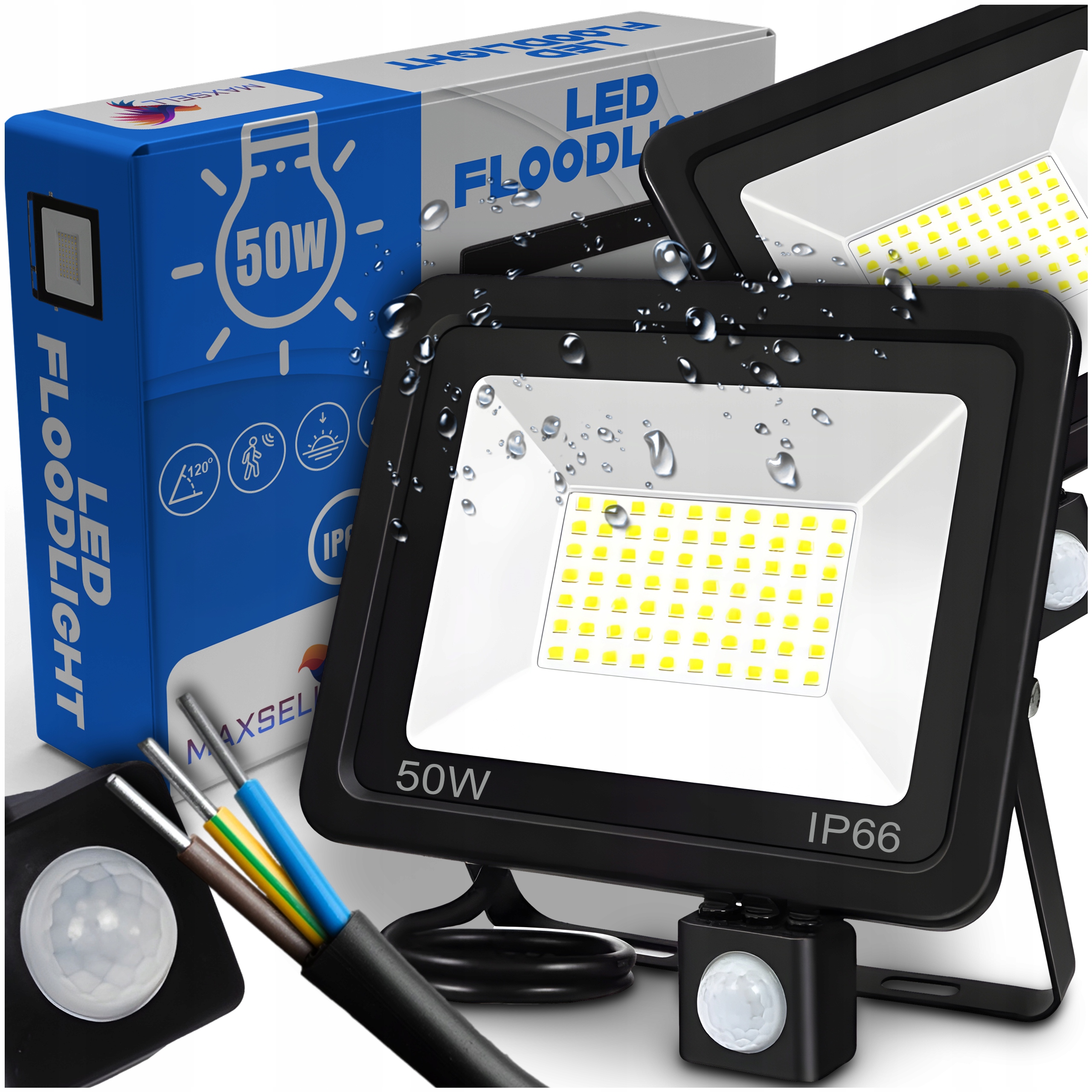HALOGEN LED LAMPA NAŚWIETLACZ ROBOCZY CZUJNIK RUCHU LED 50 W ZEWNĘTRZNY ...