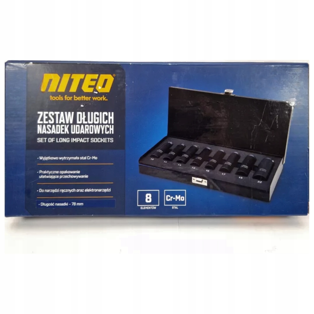 ZESTAW DŁUGICH NASADEK UDAROWYCH NITEO 8 ELEMENTÓW - metalowa skrzynka ...