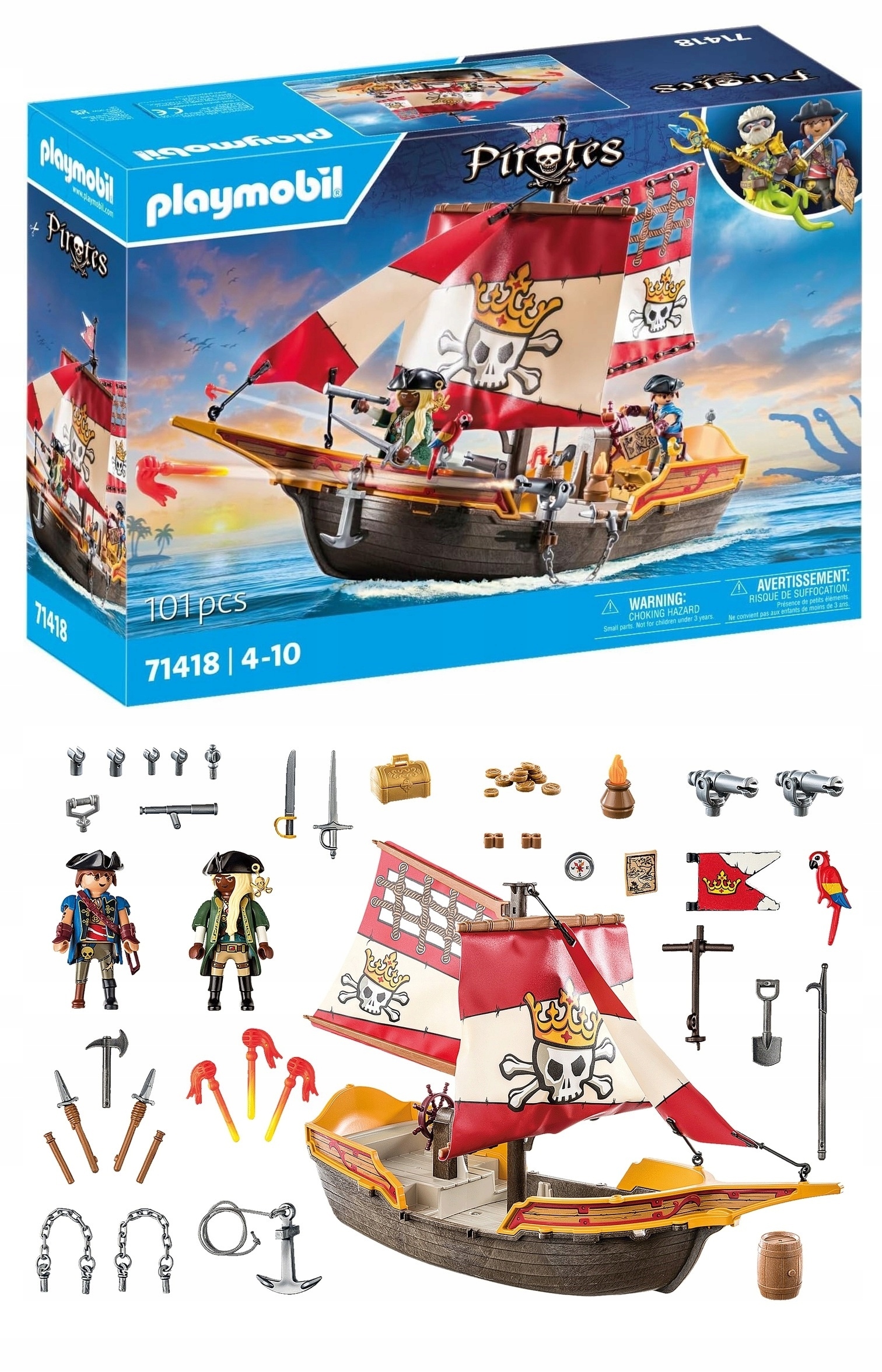 Klocki konstrukcyjne Playmobil Statek piracki 71418 101 elementów ...