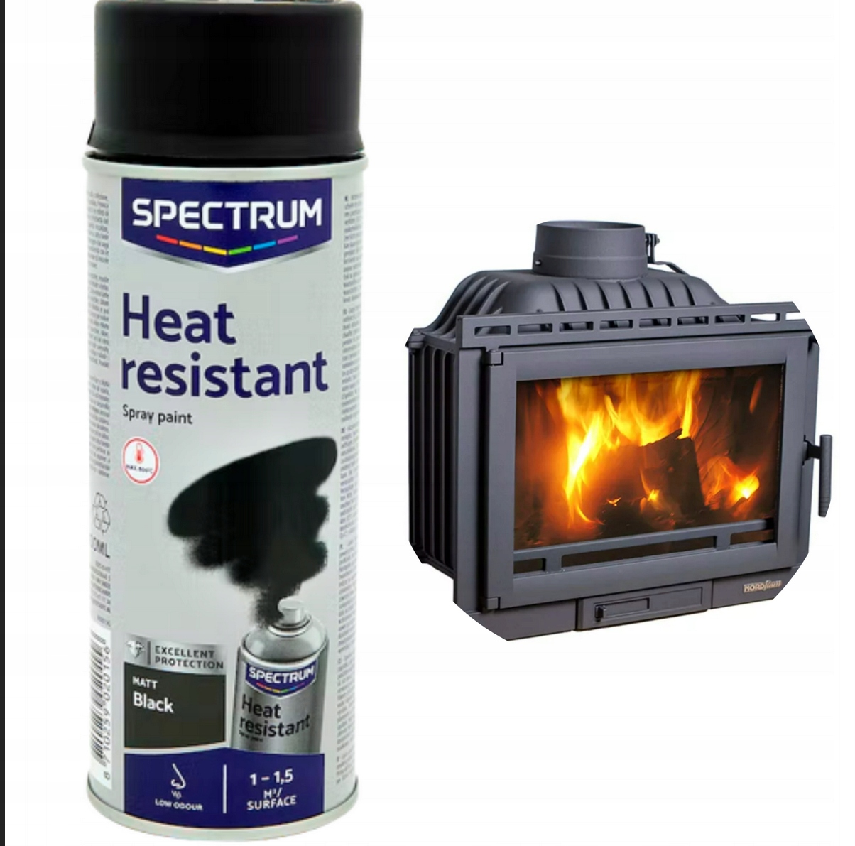 FARBA ŻAROODPORNA SPRAY CZARNY MAT W SPRAYU DO KOMINKÓW SPECTRUM 400ml ...