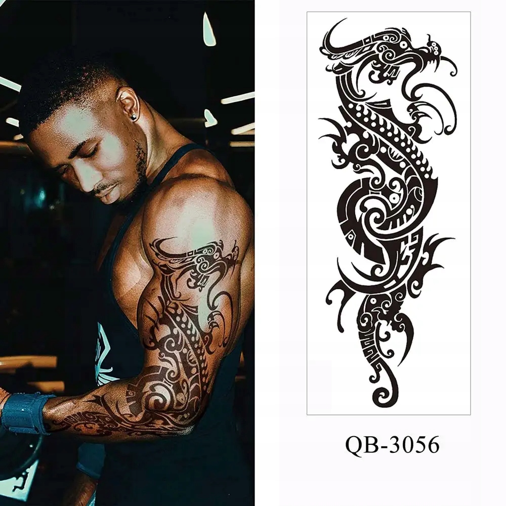 Large Arm Tattoo Sticker Full Sleeve Temporary Tattoos for Men Fish ...