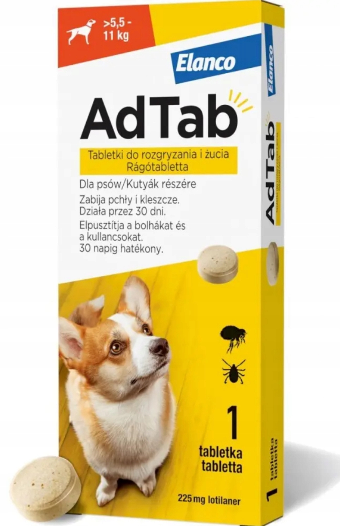AdTab Tabletki na Kleszcze Pchły 225mg 5,5-11 kg (5420036974581) • Cena ...