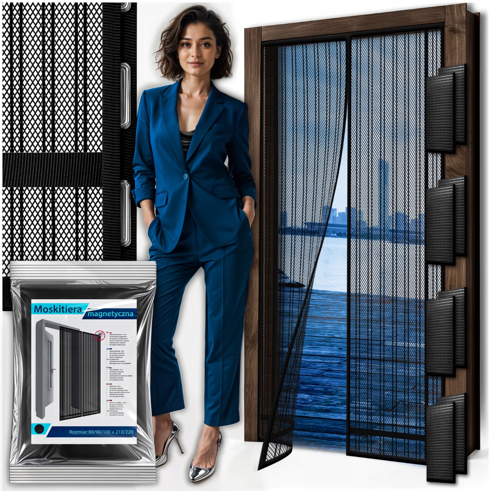 MOSKITIERA na DRZWI BALKONOWE OKNO WYMIAR MAGNETYCZNA 80/90/100 x 210/220CM (5907367263480 ...