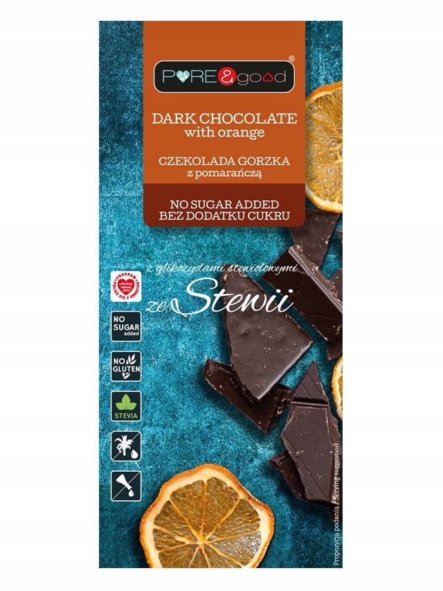 Czekolada gorzka z pomarańczą BEZ CUKRU 60% kakao 125 g Pure&Good ...