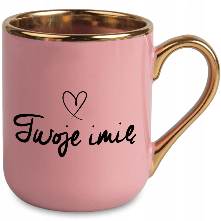 Kubek ELEGANT RÓŻ UCHO WNĘTRZE ZŁOTE TWOJĘ IMIĘ SERDUSZKO PERSONALIZOWANY • Cena, Opinie • Kubki ...
