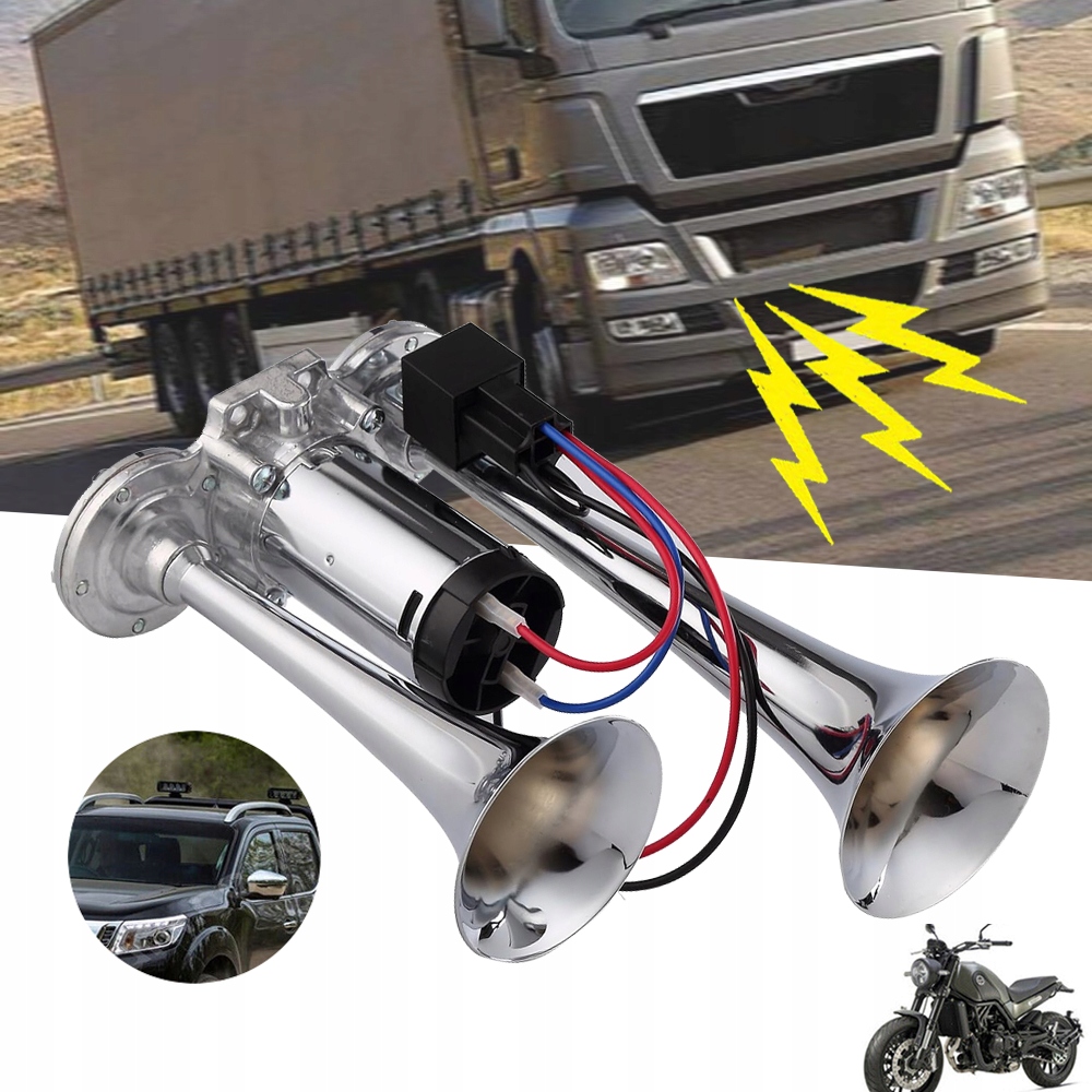 KLAKSON PNEUMATYCZNY 12 V 600 DB KLAKSON Z PODWÓJNĄ RURĄ DO CIĘŻAROWYCH ...