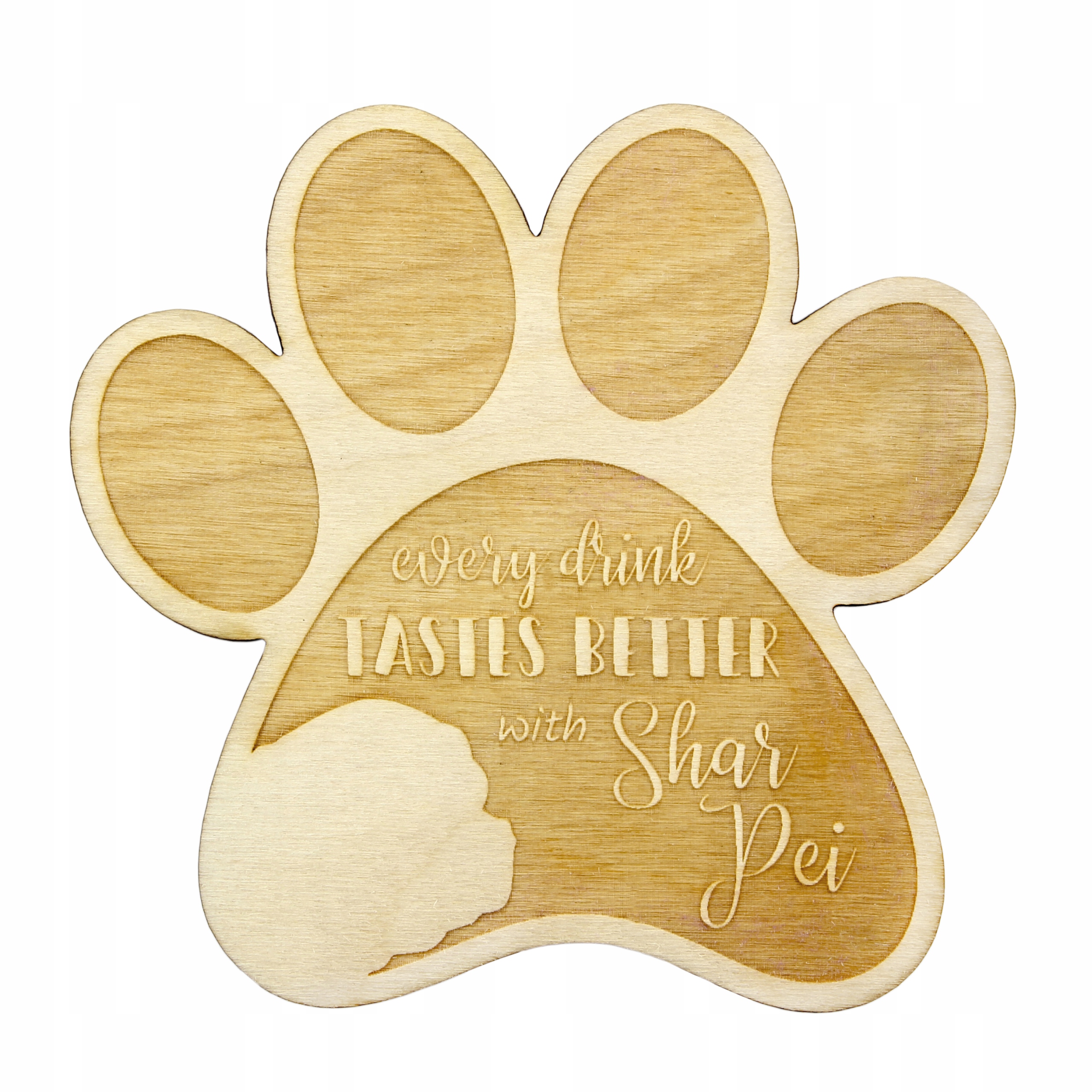 Shar Pei gravírozott poháralátét kutyával, 4 darabos szett, kutyus neve ...