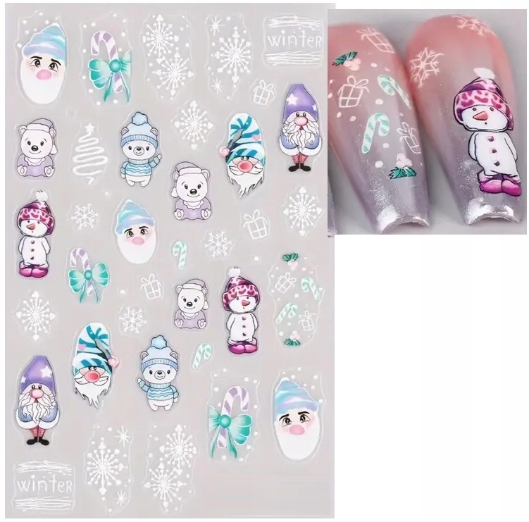 Naklejki 3D na paznokcie Bałwan śnieżynki R144 (5903867619376) • Cena ...