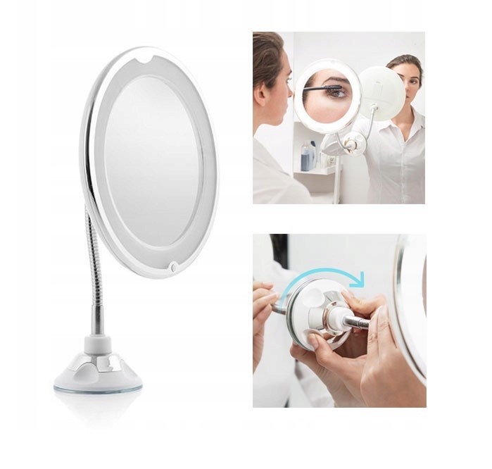 LUSTERKO KOSMETYCZNE LED POWIĘKSZAJĄCE 5x PRZYSSAWKA bezpieczna 360 PL ...