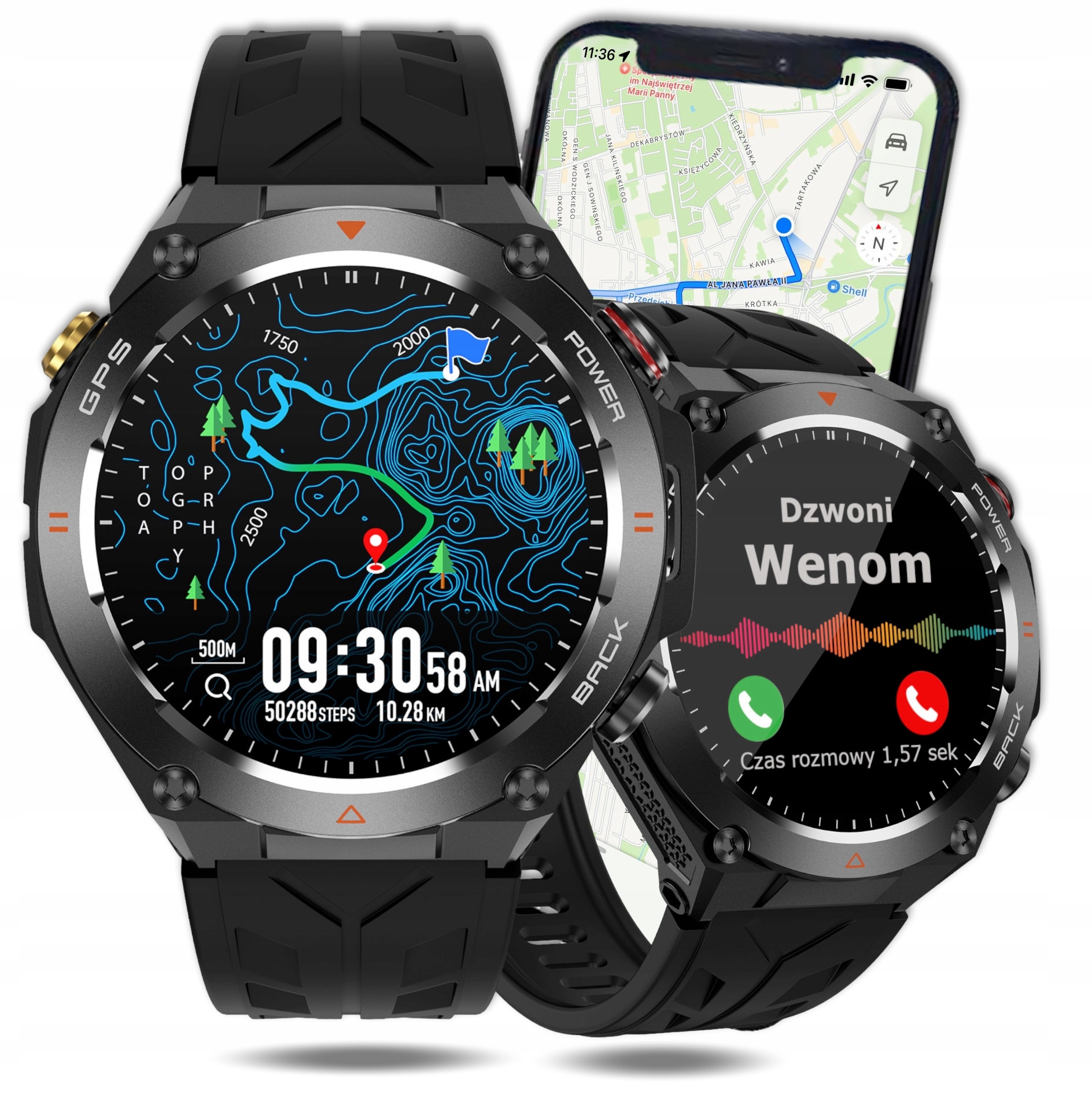 Smartwatch Męski Zegarek Czarny Smart watch Funkcje GPS Zdrowie Sport ...