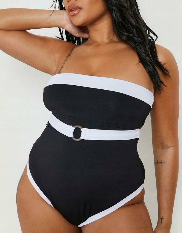 CZARNY KOSTIUM KĄPIELOWY STRÓJ JEDNOCZĘŚCIOWY ODKRYTE RAMIONA BOOHOO 46 ...