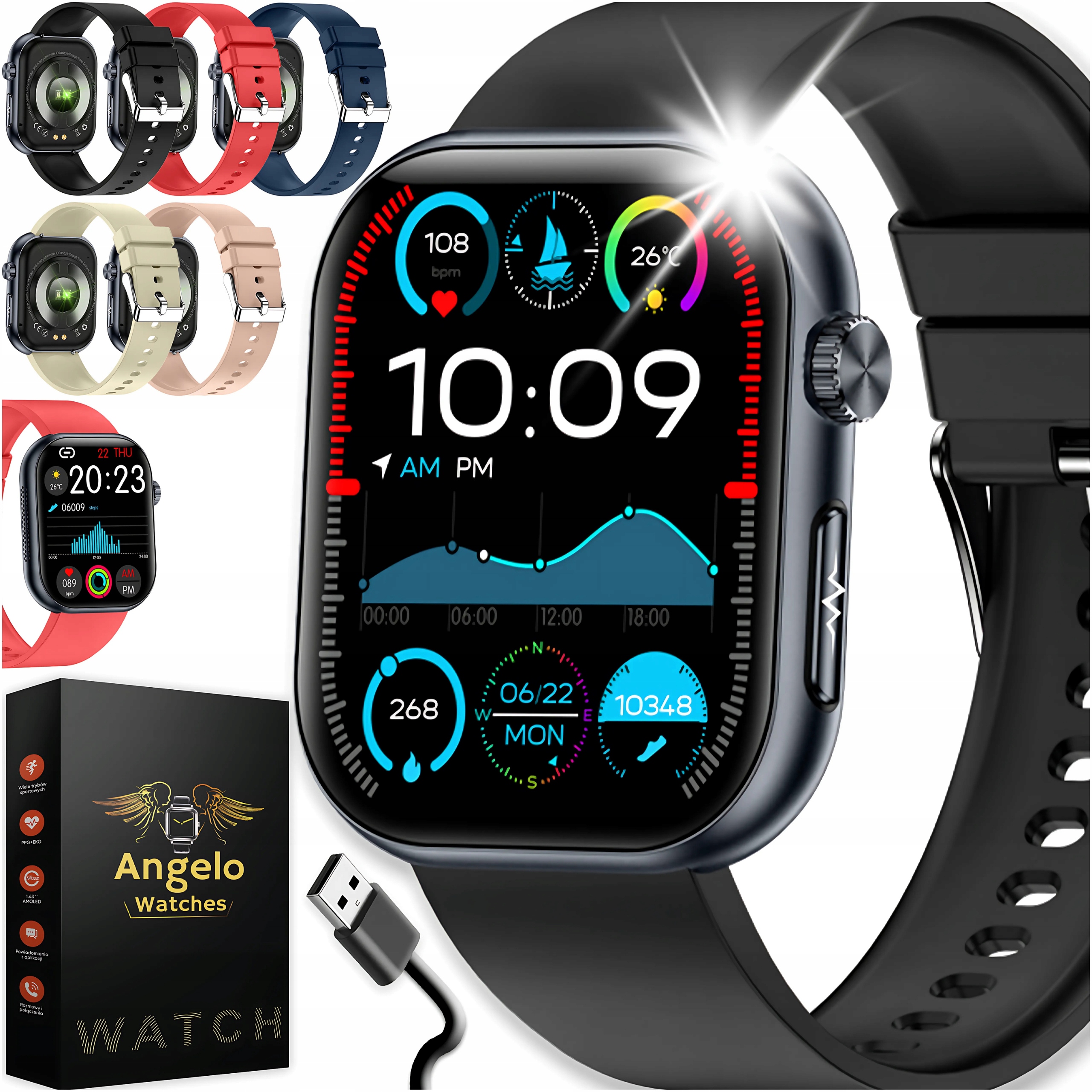 SMARTWATCH KARDIOWATCH MĘSKI DAMSKI CIŚNIENIE EKG HRV 5 PASKÓW BPM MENU ...