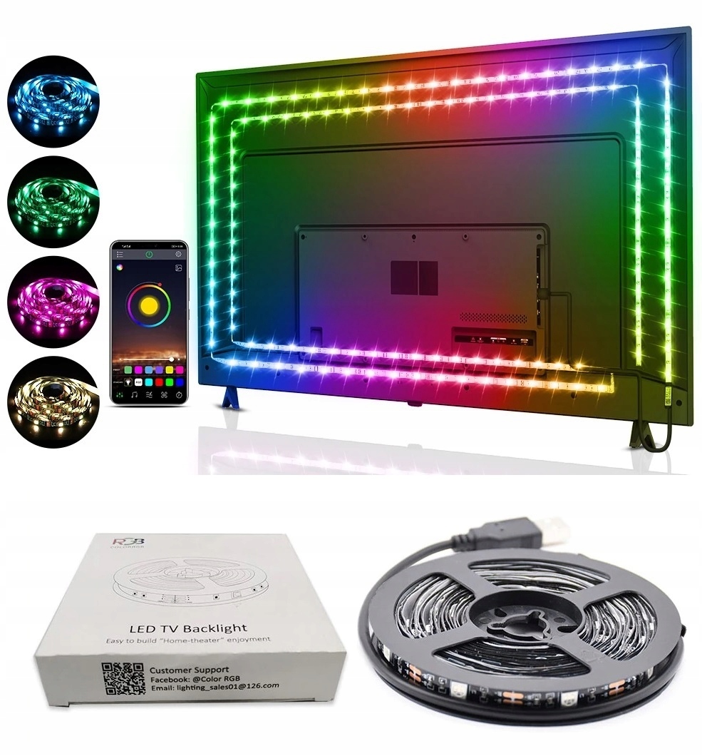 Taśma LED RGB USB podświetlenie TV BLUETOOTH 3M (5905515943499) • Cena ...
