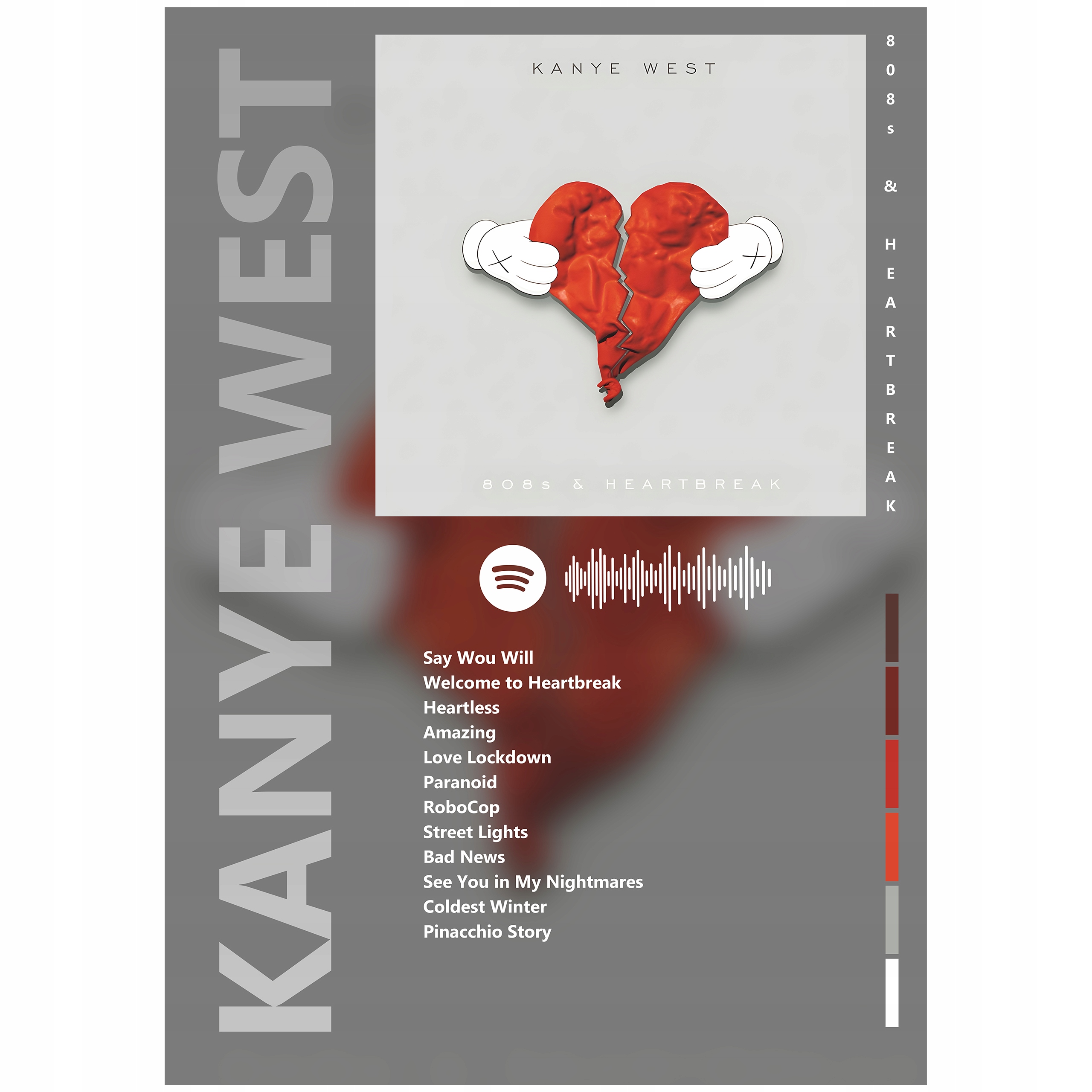 Plakat 21x29,7 A4 okładka albumu Ye Kanye West 808s HEARTBREAK rap ...