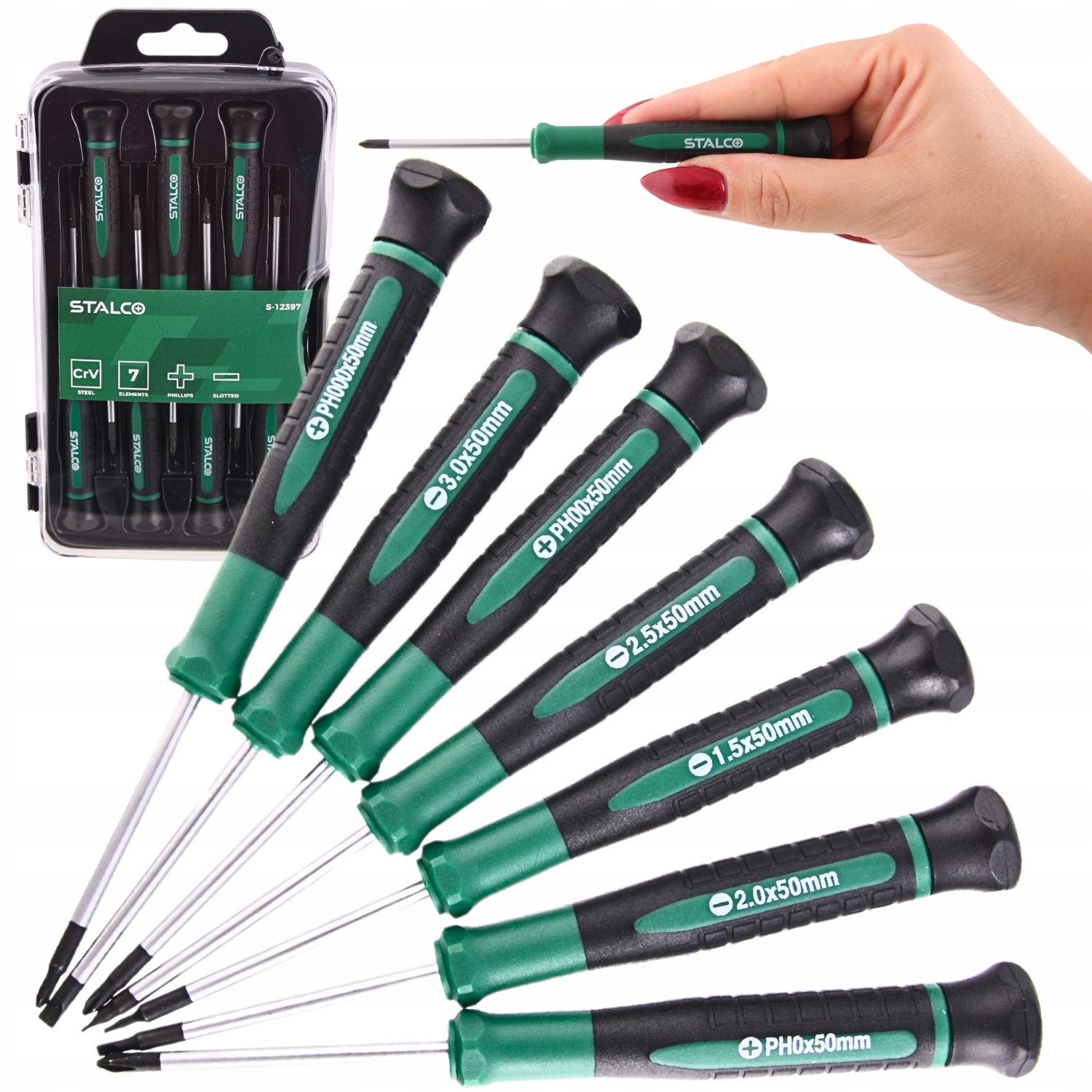 ZESTAW WKRĘTAKI PRECYZYJNE 7 EL CrV ŚRUBOKRĘTY STALCO MAGNETYCZNE S ...