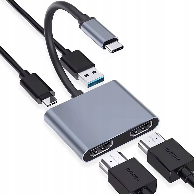 Adapter HUB Przejściówka 4W1 USB-C 3.1 2x HDMI 4K USB 3.0 Power Delivery PD - Sklep, Opinie ...