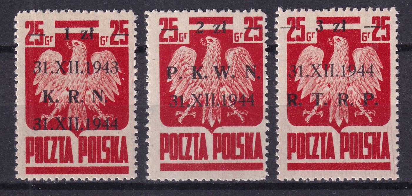 1944 Goznak z przedrukami KRN, PKWN, RTRP Fi 344-46 * 16027537109 ...