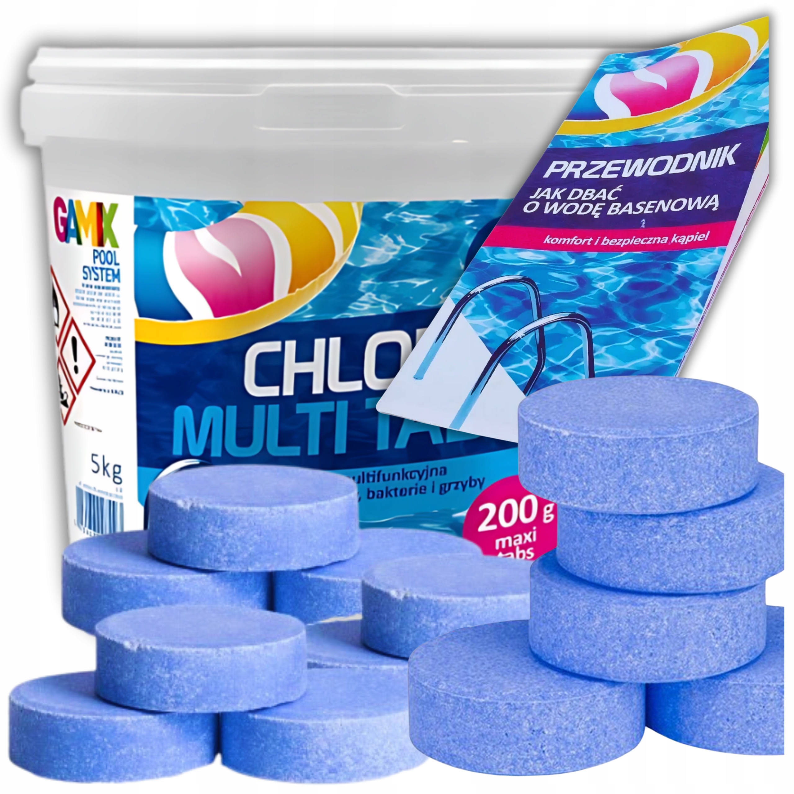 CHLOR MULTI TABLETKI 25x 200G 3W1 DUŻE 5KG CHEMIA DO BASENU GAMIX ...