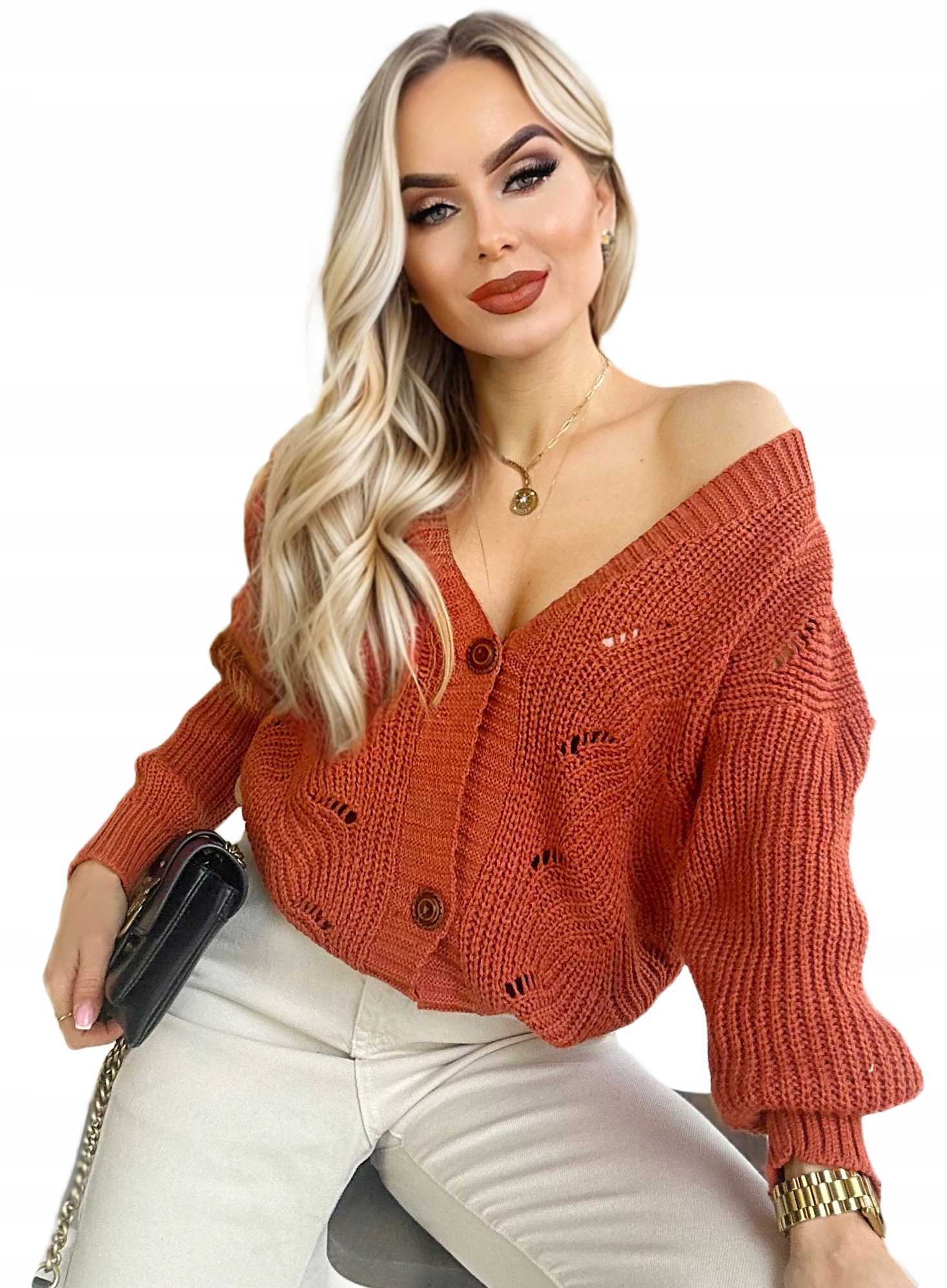 ROZPINANY SWETER damski mięciutki ażurowy KOLORY 12902478733 - Allegro.pl