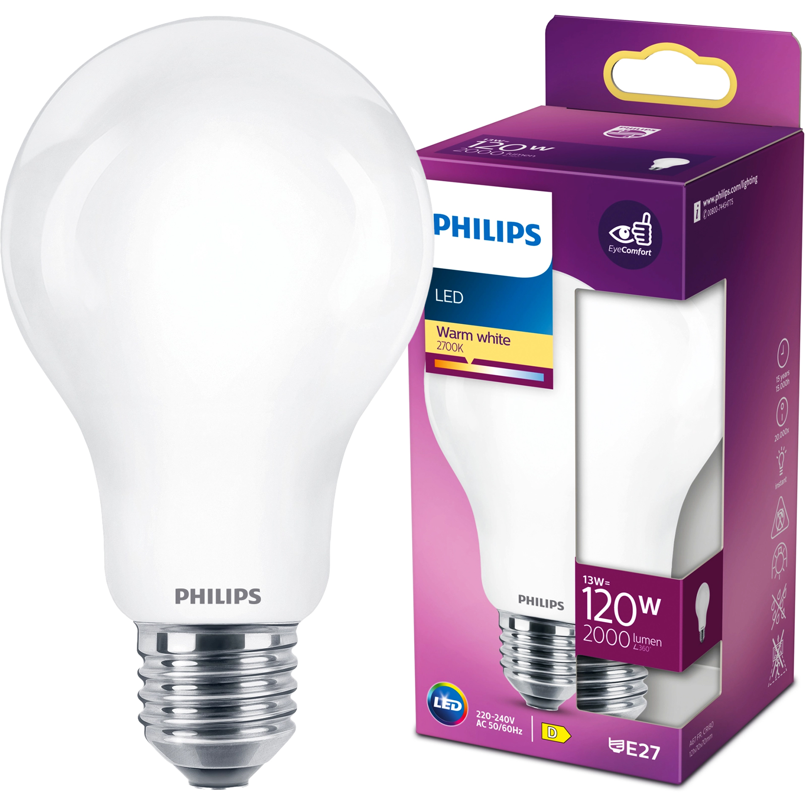 Żarówka LED PHILIPS E27 13W = 120W 2000lm 2700K CIEPŁA FILAMENT OZDOBNA ...