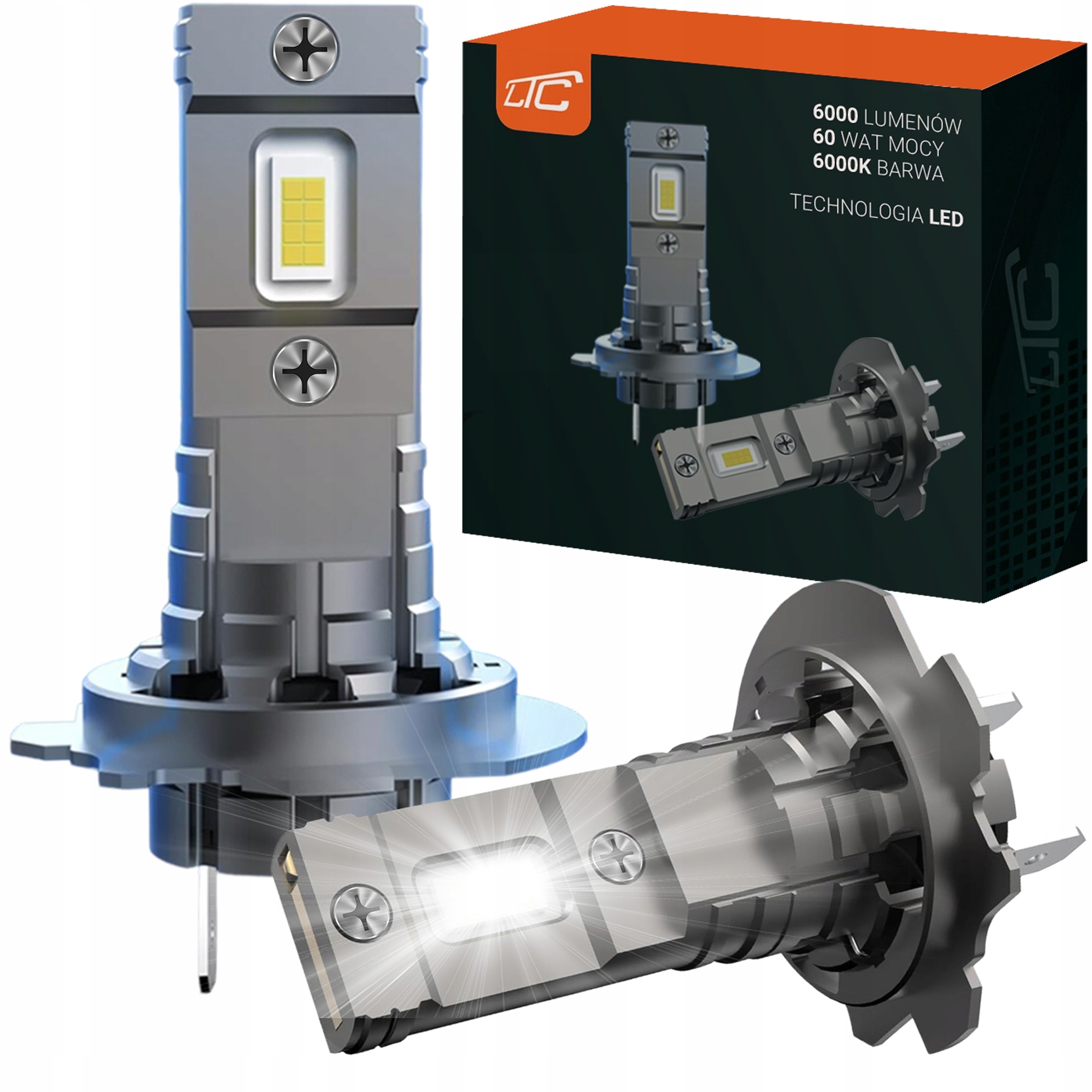 ŻARÓWKI SAMOCHODOWE LED H7 12V/24V 60W 6000K 6000LM HOMOLOGACJA +600% ...