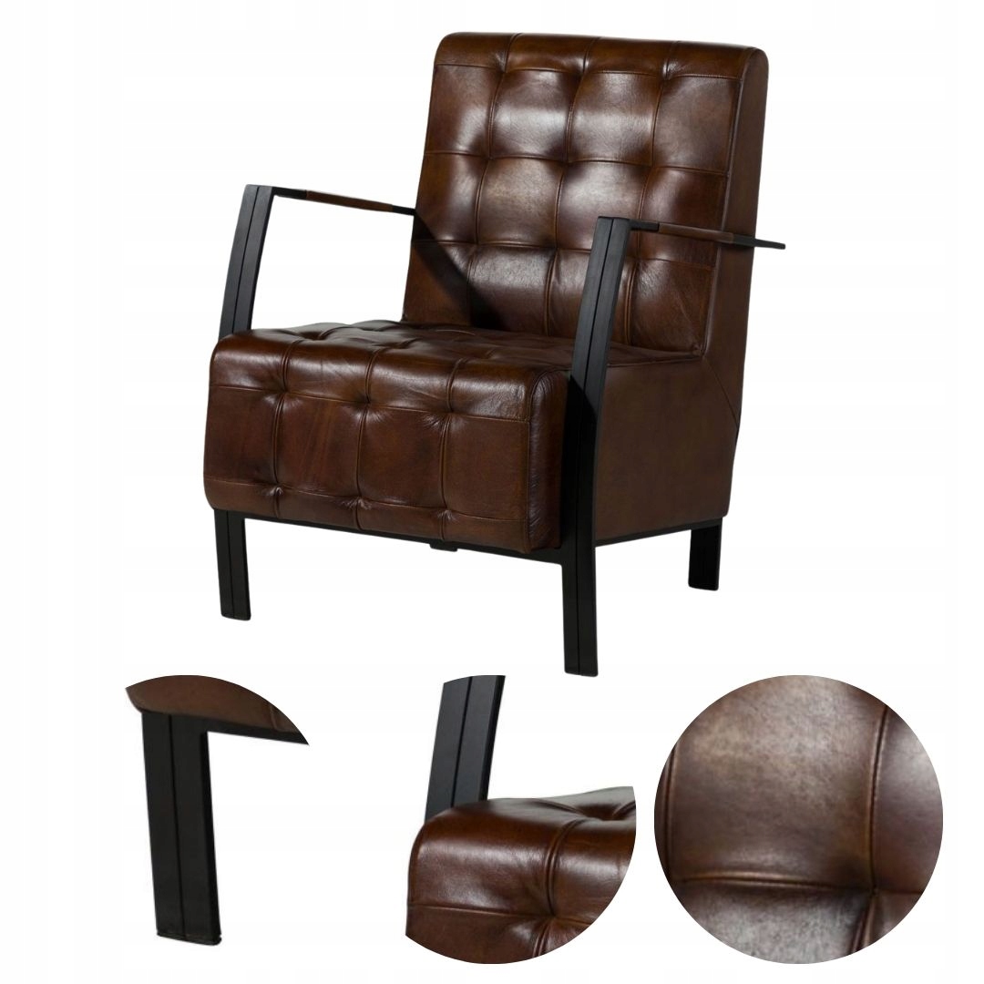 FOTEL Skórzany Brązowy LOFTOWY Metal IRON LABEL (4251213557409) • Cena ...