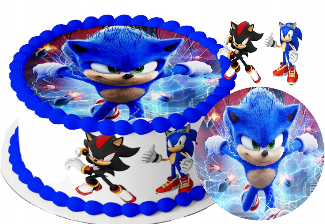 ZESTAW OPŁATEK NA TORT +2 POSTACIE + NAPIS - SONIC (5905658600761 ...