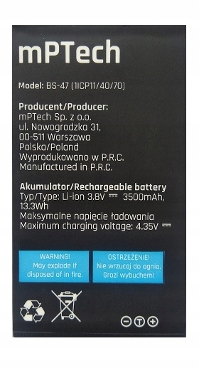 Oryginalna BATERIA 3500mah mptech BS-47 DO MYPHONE HAMMER Boost / Power - porównaj ceny - Allegro.pl