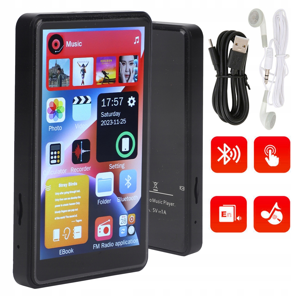 Přehrávač MP4 MP3 Bluetooth dotykový E-kniha Diktafon 16GB PL MENU za ...