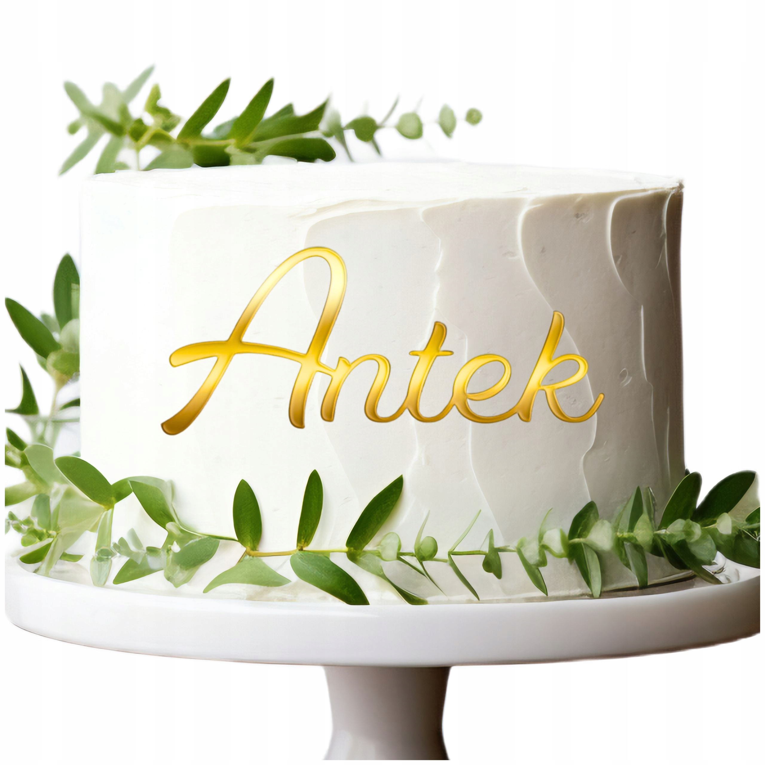 TOPPER NA TORT DEKORACJA NA TORT CIASTO NAPIS IMIĘ TOPER ZŁOTE LUSTRO ...