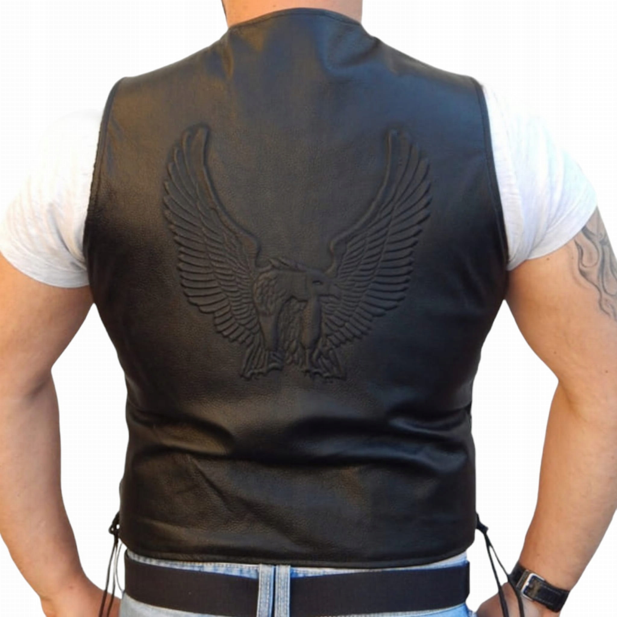 Motocyklová vesta Kožená černá s motivem orla - M - Allegro