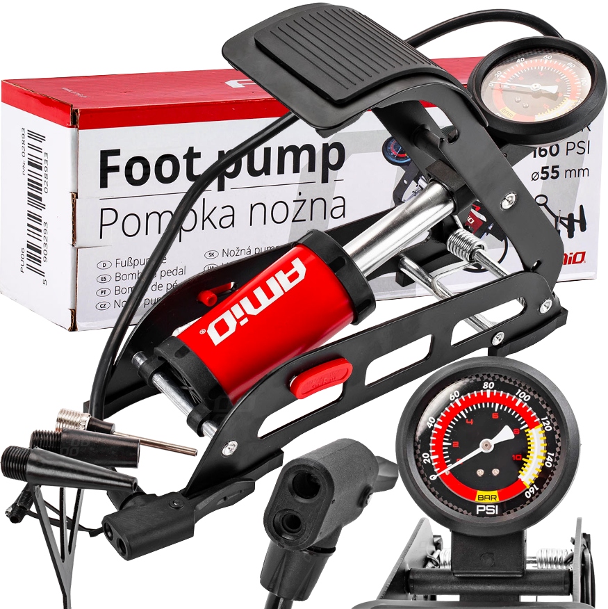 POMPKA NOŻNA METALOWA SAMOCHODOWA ROWEROWA MOCNA JEDNOTŁOKOWA 160PSI ...