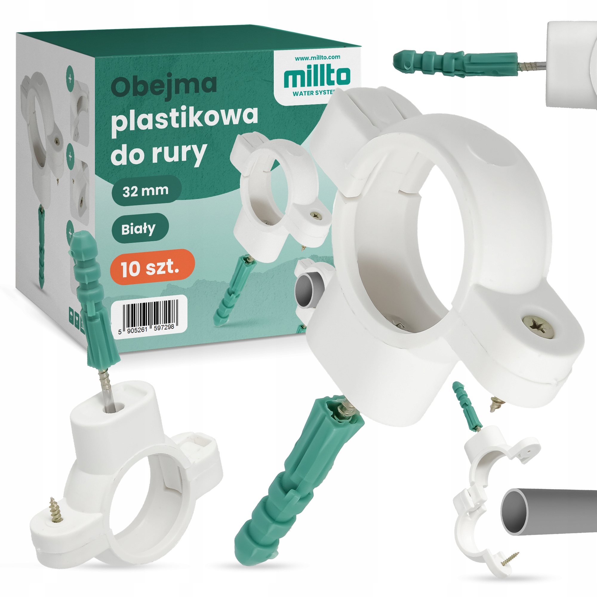 10x Obejma Rury 32 mm Uchwyt Rur KANALIZACJI PP PCV Plastikowa ...