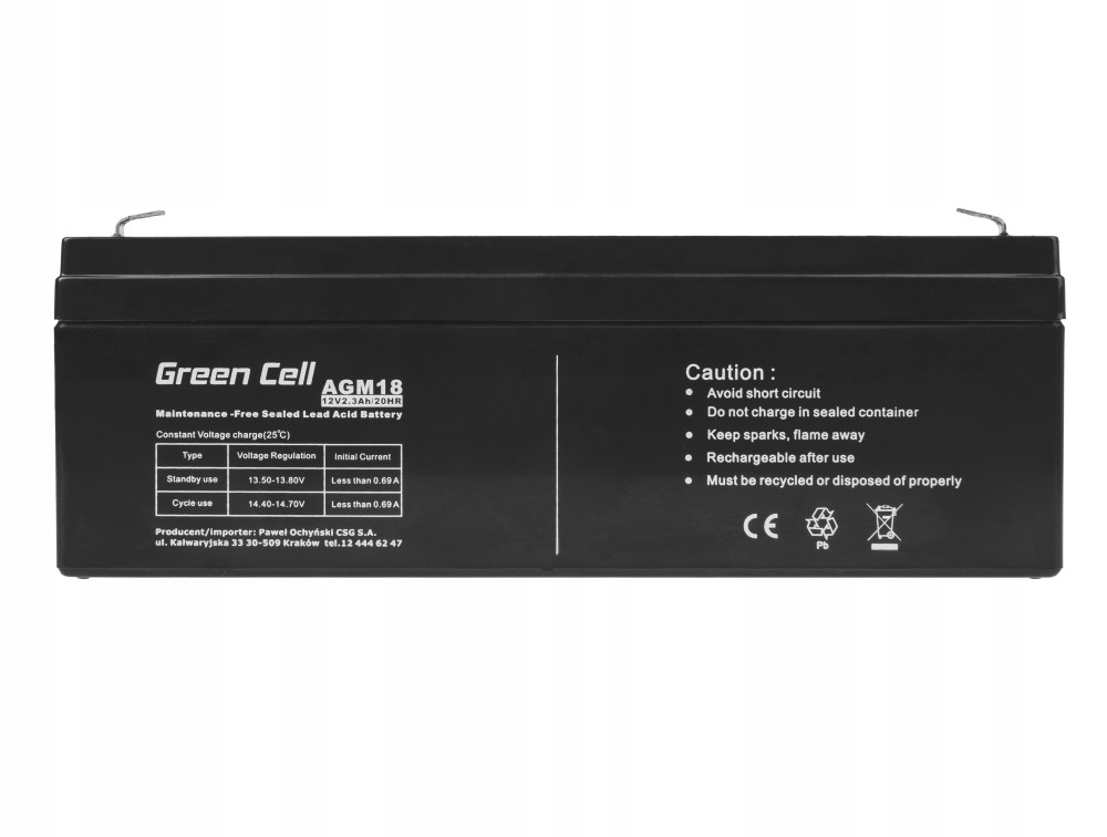 AKUMULATOR AGM GREEN CELL 12V 2.3AH BEZOBSŁUGOWY AUTKO ROWER UPS SOLAR - Sklep, Opinie, Cena w ...