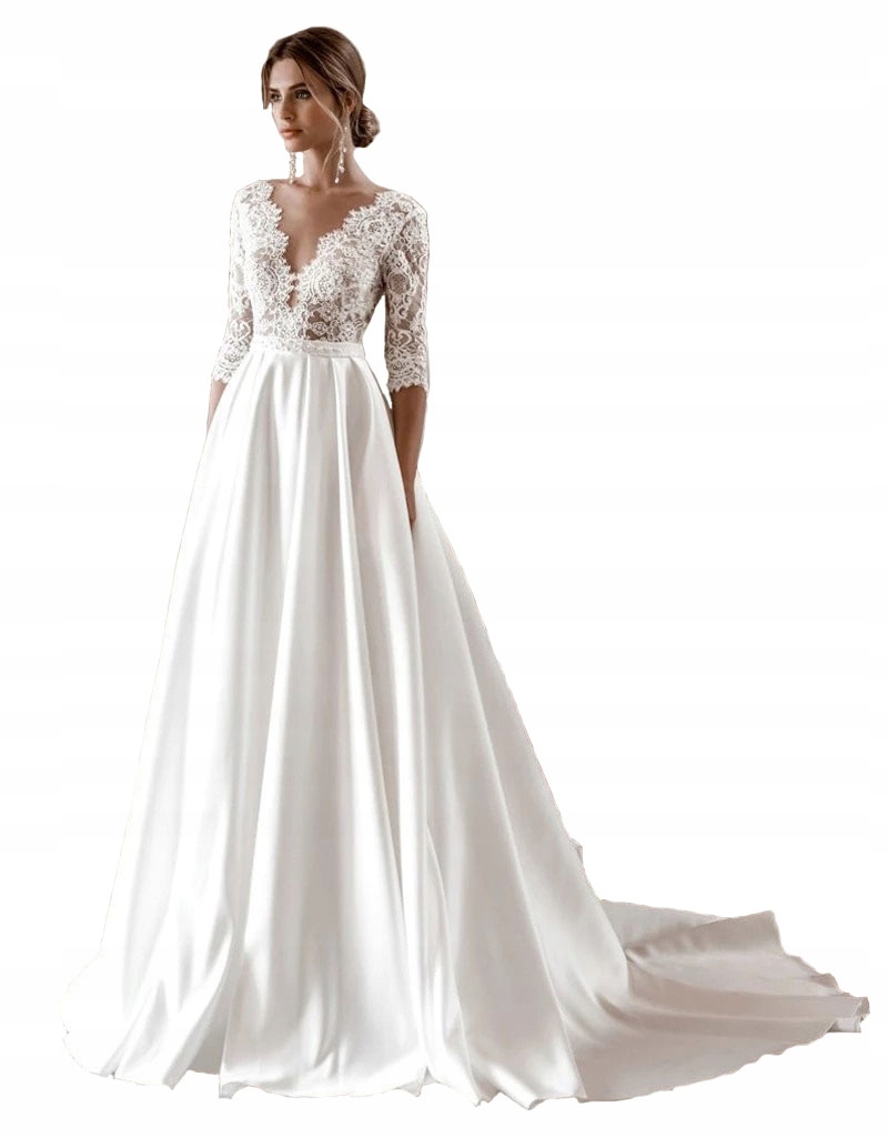 1 svatební šaty 3/4 rukáv do země velikost 36 - Allegro