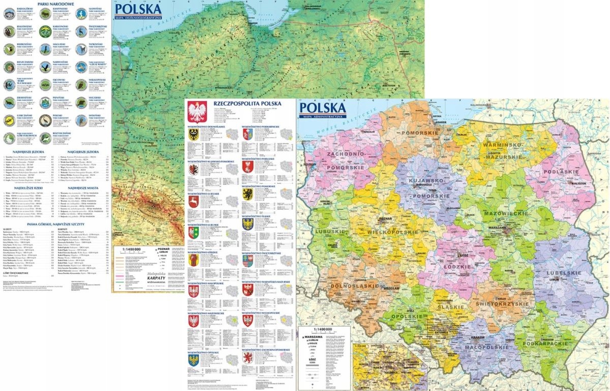 POLSKA MAPA FIZYCZNA / ADMINISTRACYJNA PODKŁADKA 12207944379 - Sklepy ...