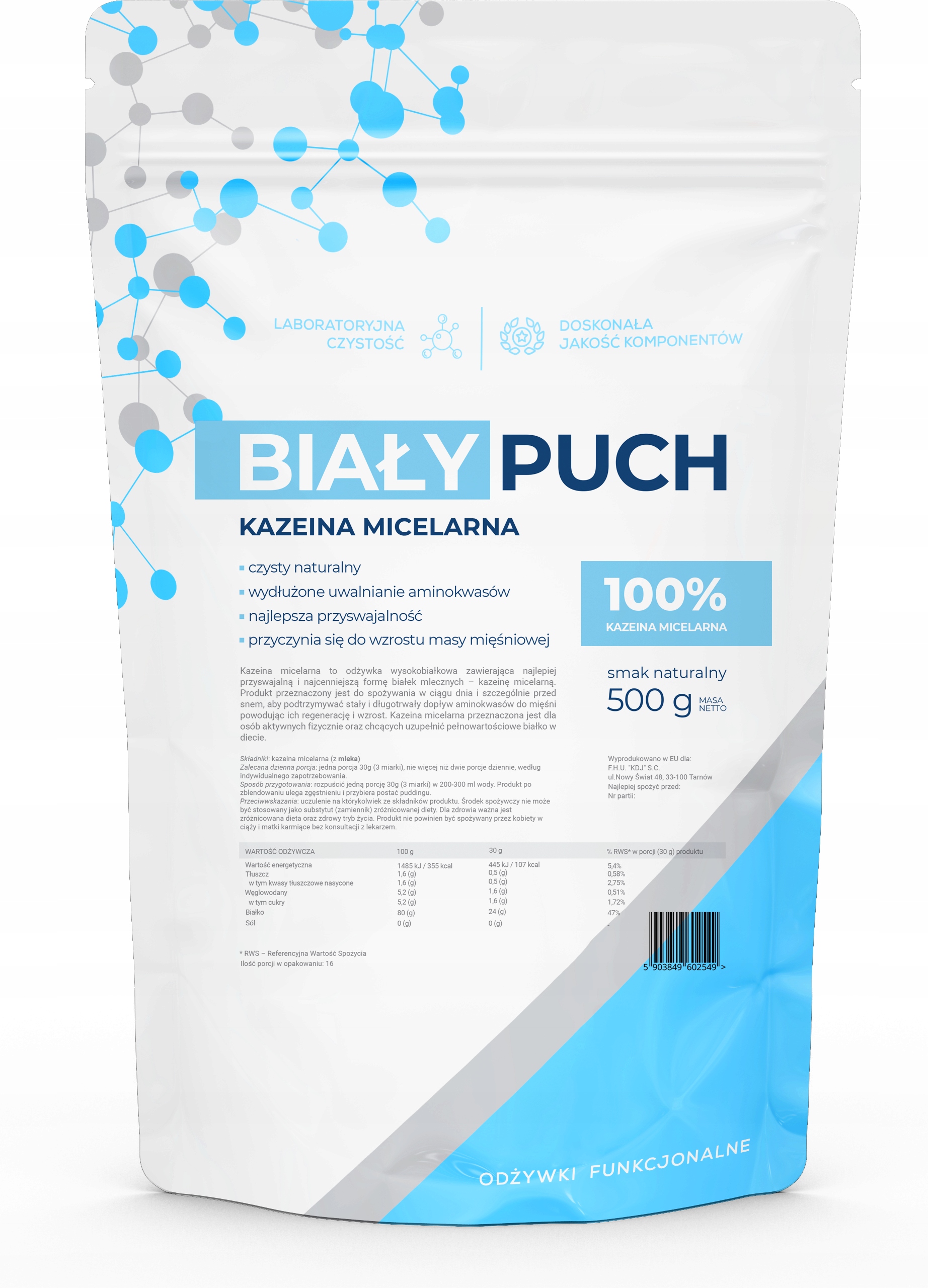 Biały Puch Kazeina Micelarna Białko na noc Odżywka Białkowa Masa 500g ... Biały Puch Kazeina Micelarna Białko na noc Odżywka Białkowa Masa 500g ...