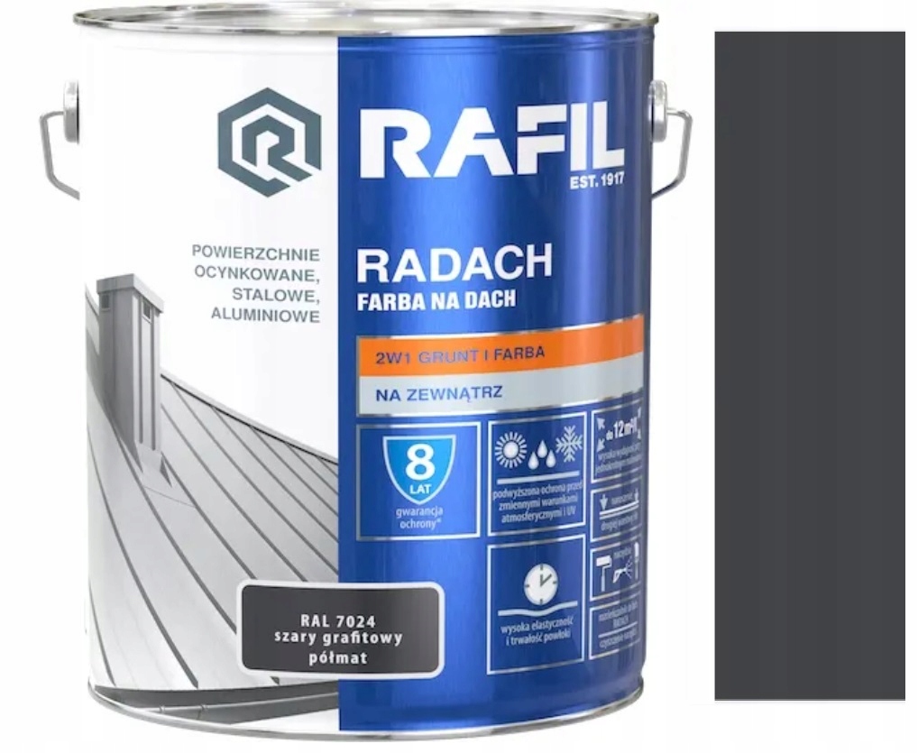 RAFIL RADACH FARBA NA DACH SZARY GRAFITOWY RAL 7024 10L POŁYSK ...