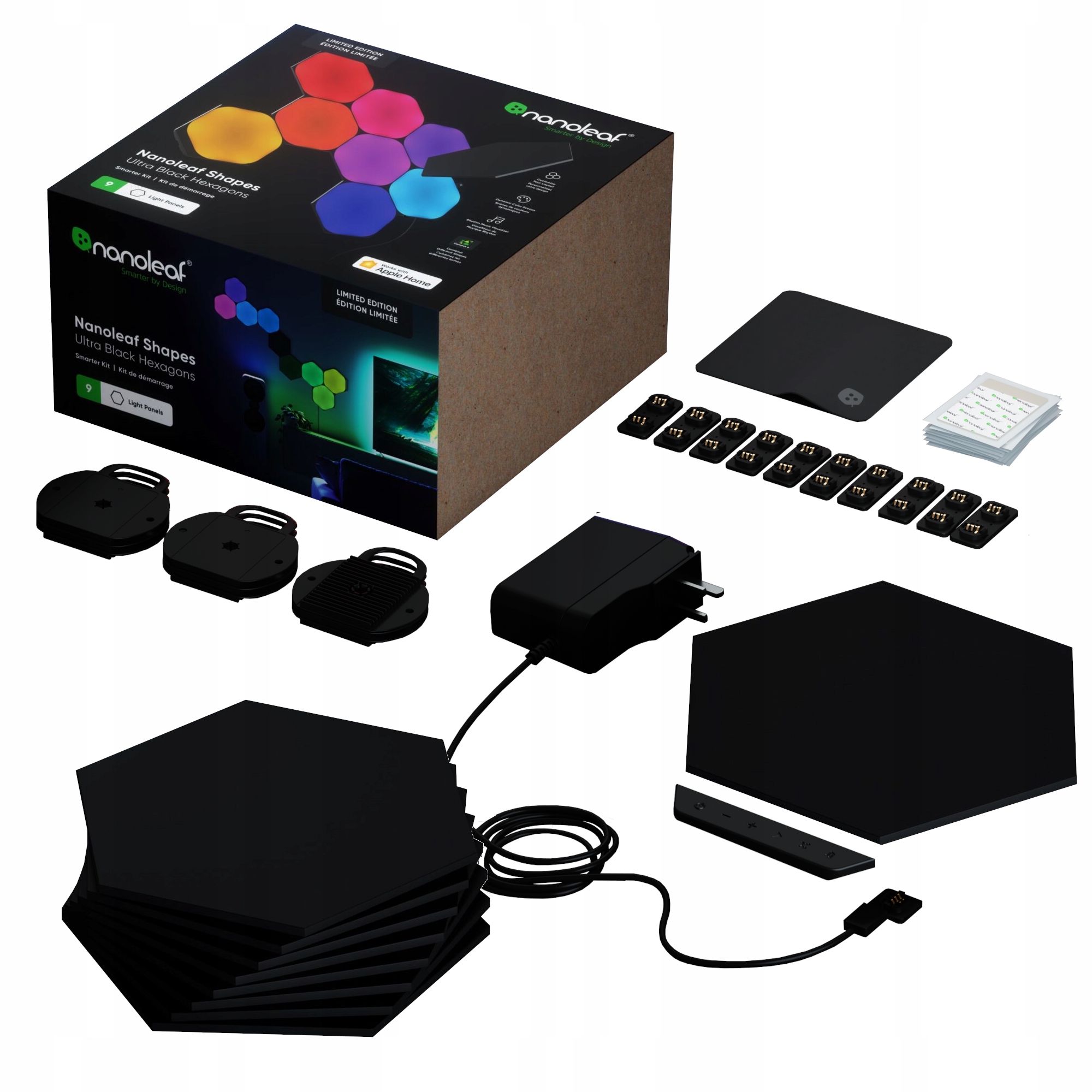 Nanoleaf Shapes Hexagons Starter Kit 9 paneli świetlnych ultra black ... Nanoleaf Shapes Hexagons Starter Kit 9 paneli świetlnych ultra black ...