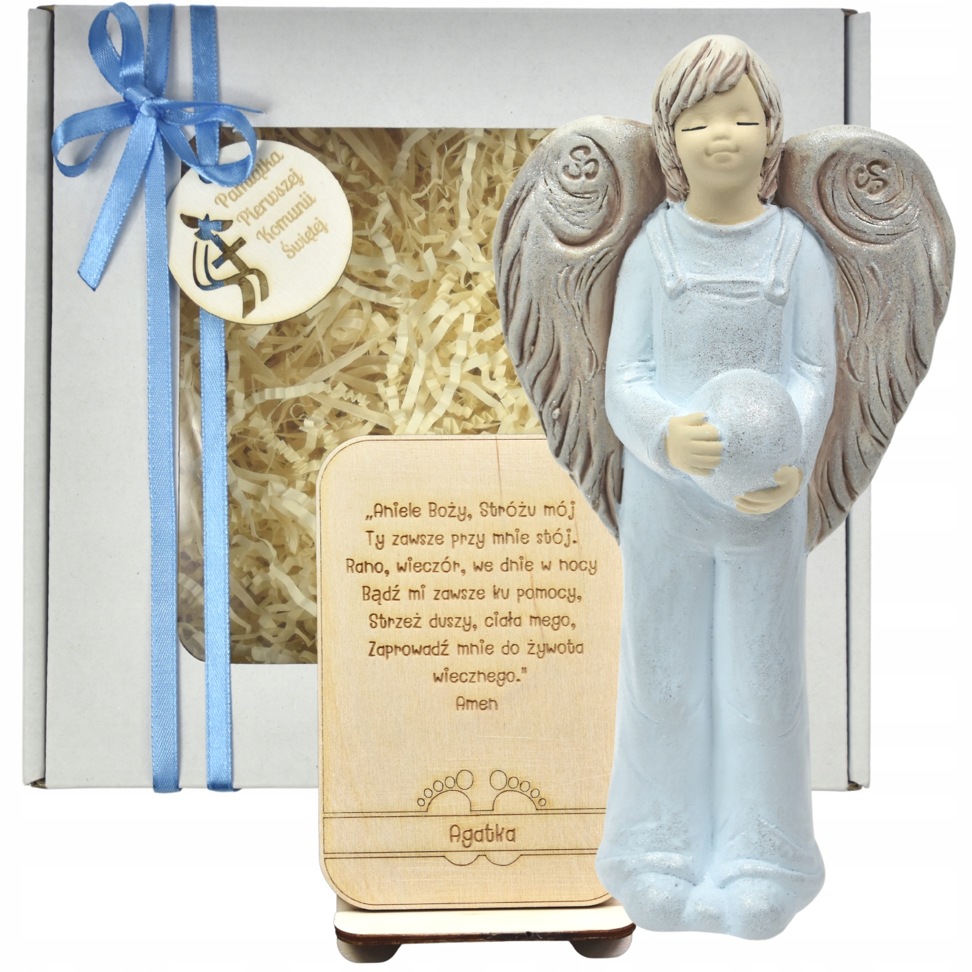 ANIOŁ STRÓŻ FIGURKA ZESTAW GRAWER KOMUNIA ŚWIĘTA • Cena, Opinie ...