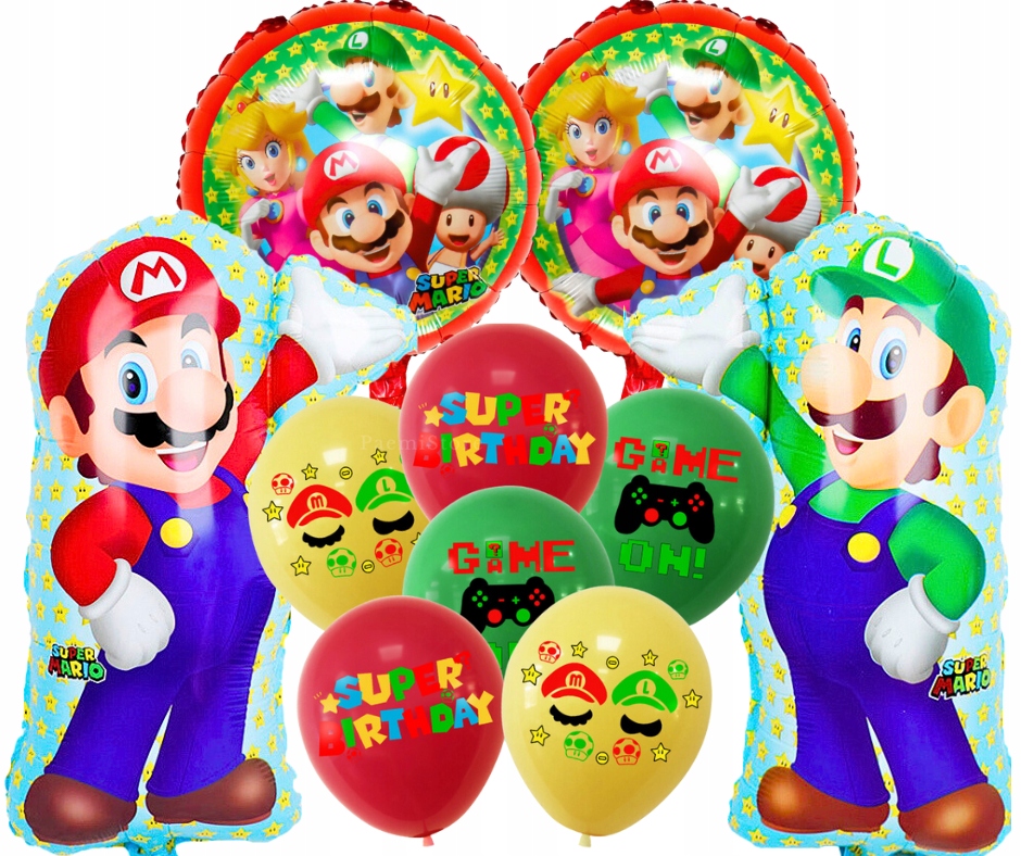 Sada balónky SUPER MARIO BROS LUIGI dárek Peach Grzybek k narozeninám ...