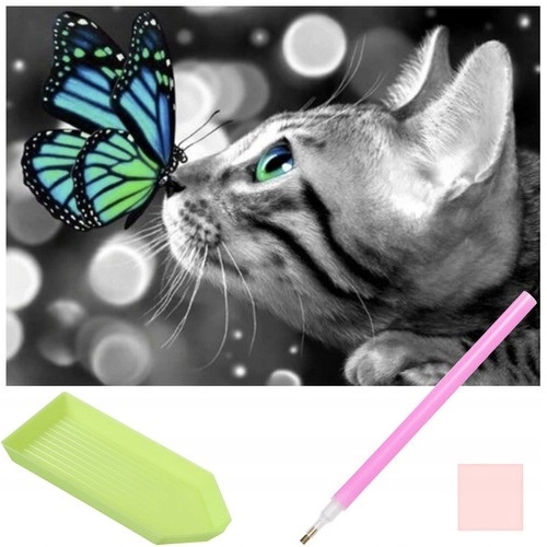 HAFT diamentowy Obraz PEJZAŻ 40x3 KOT I MOTYLEK 13727606062 - Allegro.pl