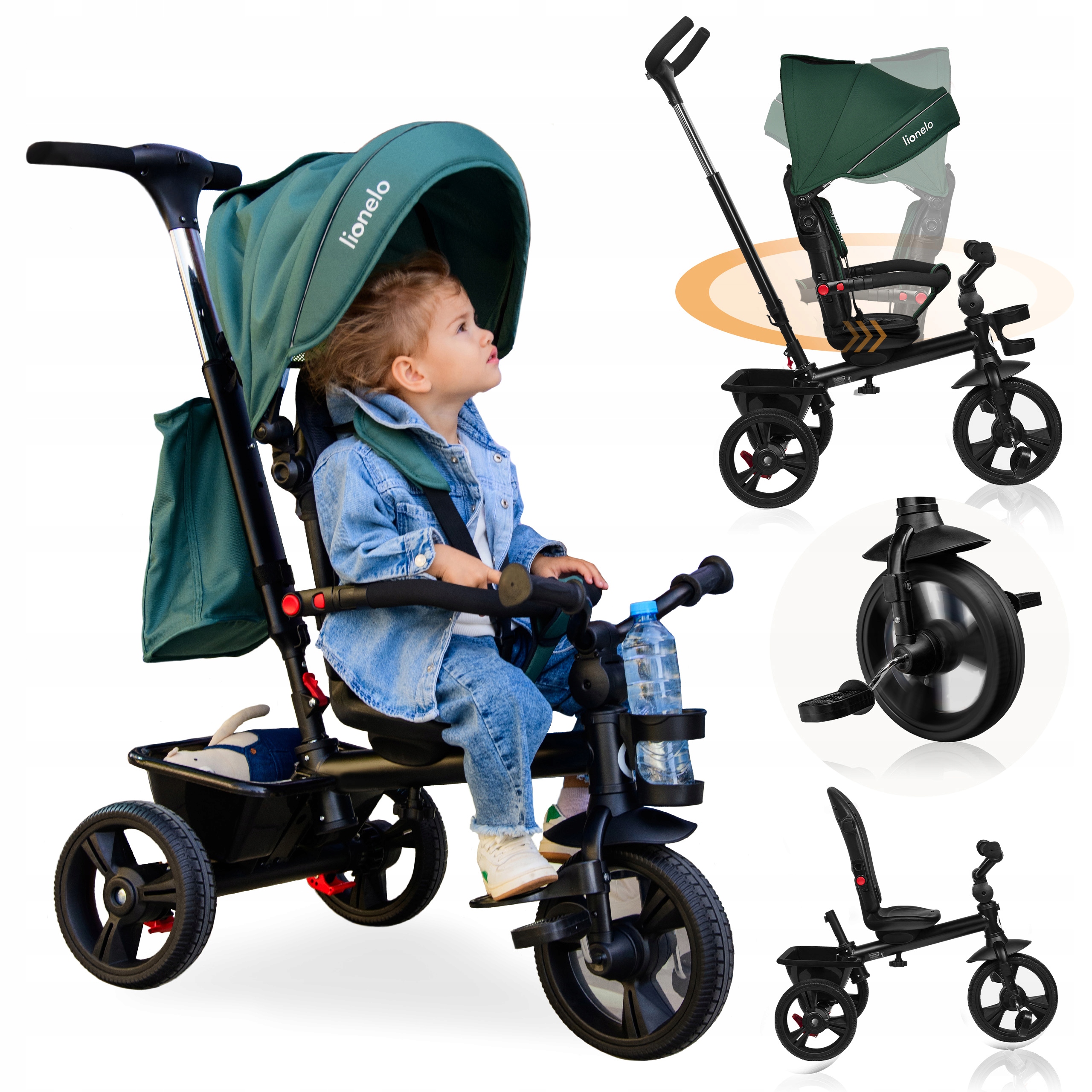 ROWEREK TRÓJKOŁOWY 2w1 OBRACANY REGULOWANY Z DASZKIEM LIONELO HAARI ...